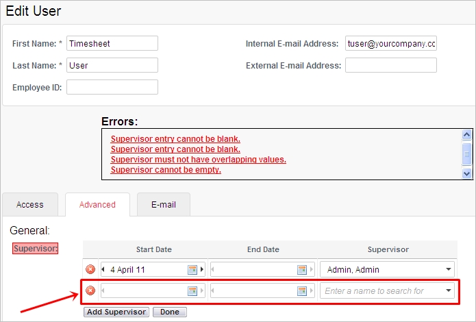 Error Supervisor Entry Cannot Be Blank Or Supervisor Cannot Be Empty