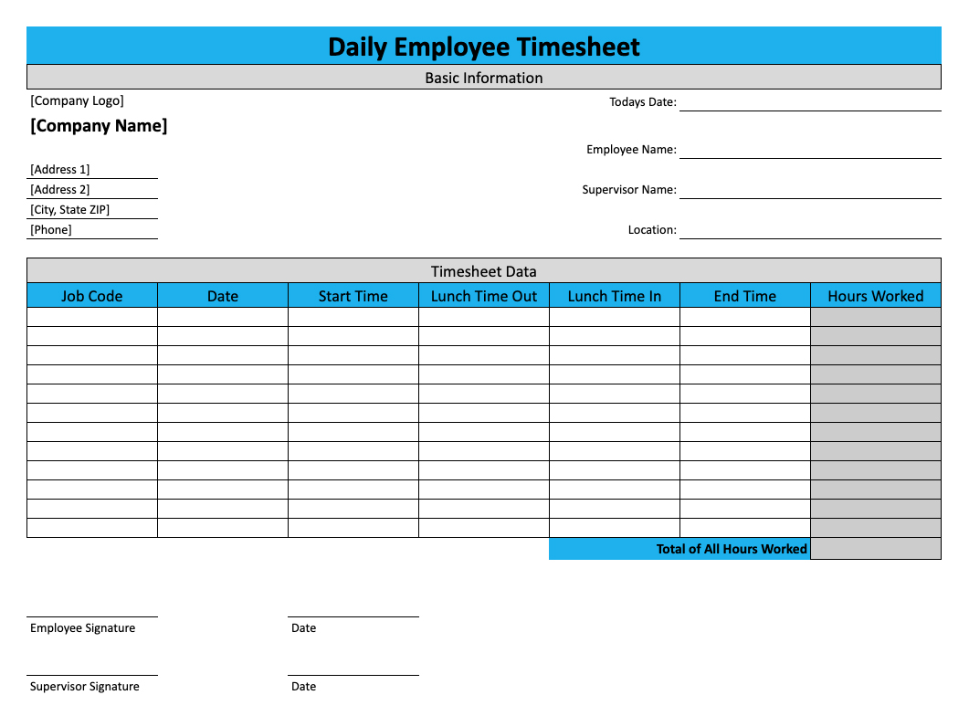 Time Sheet Format DocTemplates