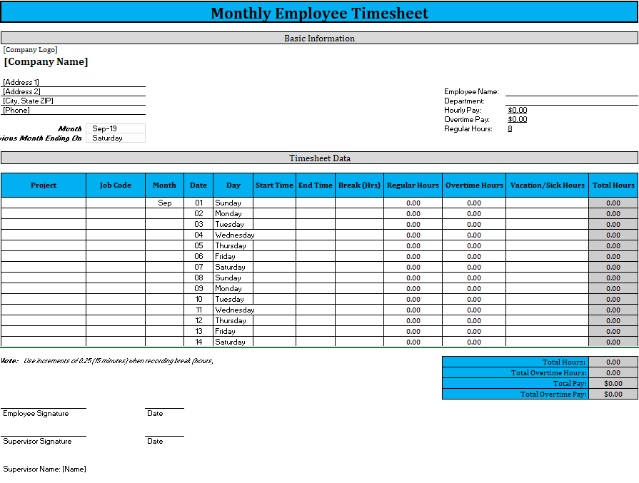 Download Free Monthly Timesheet Template Replicon
